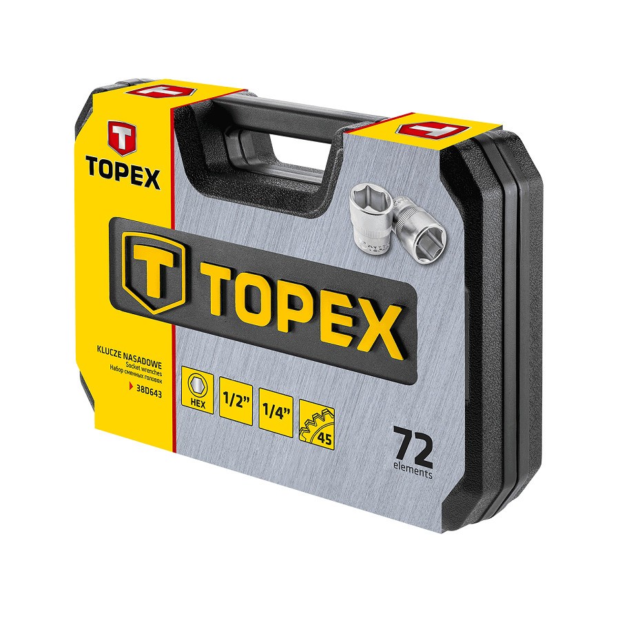 TOPEX Drive Metric Socket Wrench Set 1/4" and 1/2" 72 pcs (38D643)